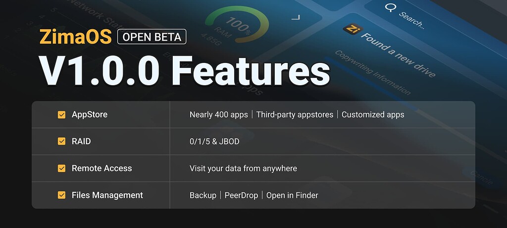 ZimaOS Open Beta V1.0.0 Launched - RAID Live Now! - Announcement ...